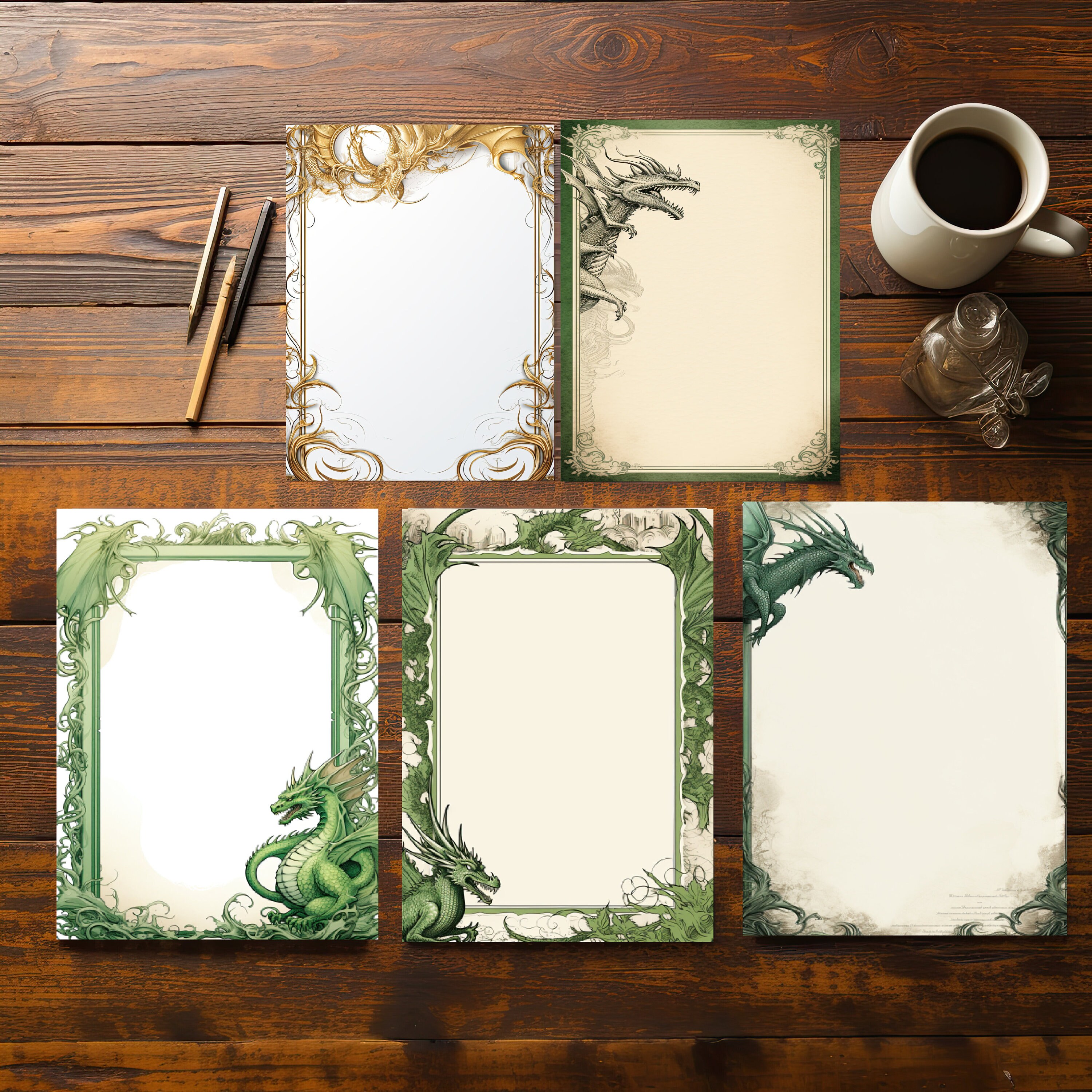 Dragon Set #1 - Page Border/frames Set of 35 - Printable AI Art ...