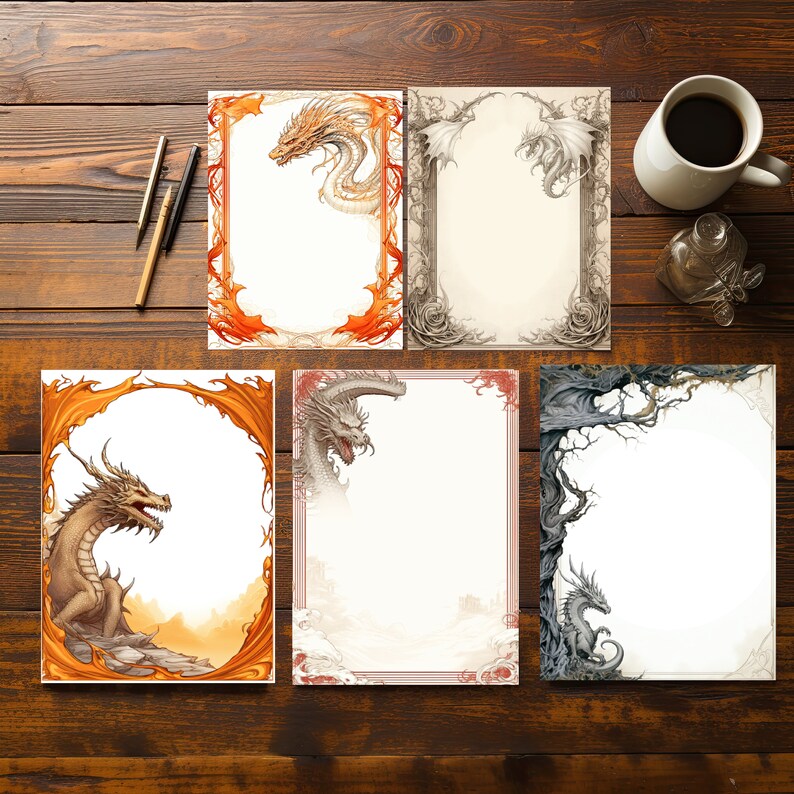 Dragon Set #1 - Page Border/frames Set of 35 - Printable AI Art ...
