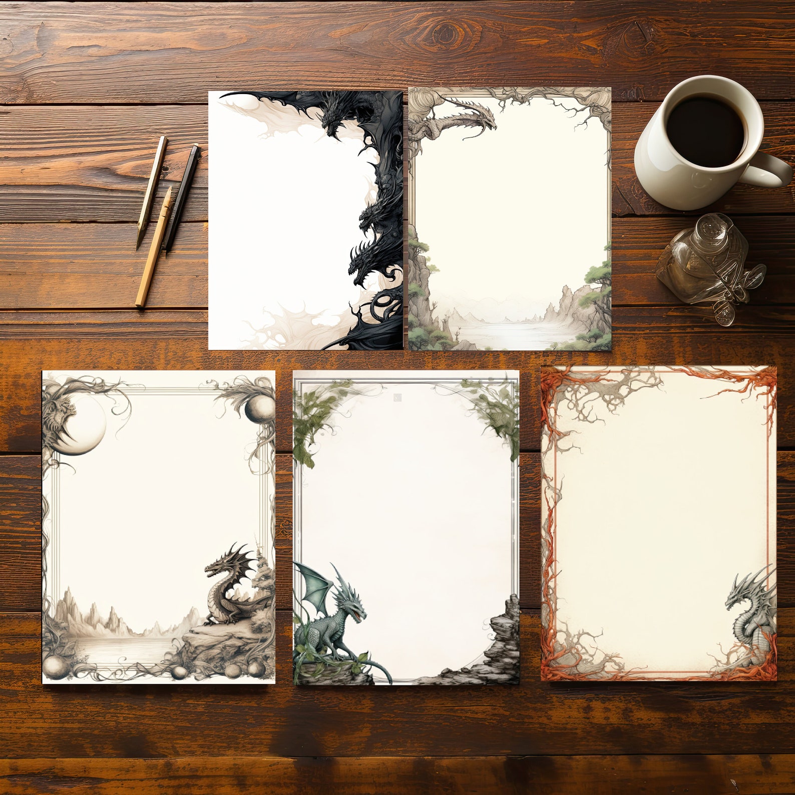 Dragon Set #1 - Page Border/frames Set of 35 - Printable AI Art ...