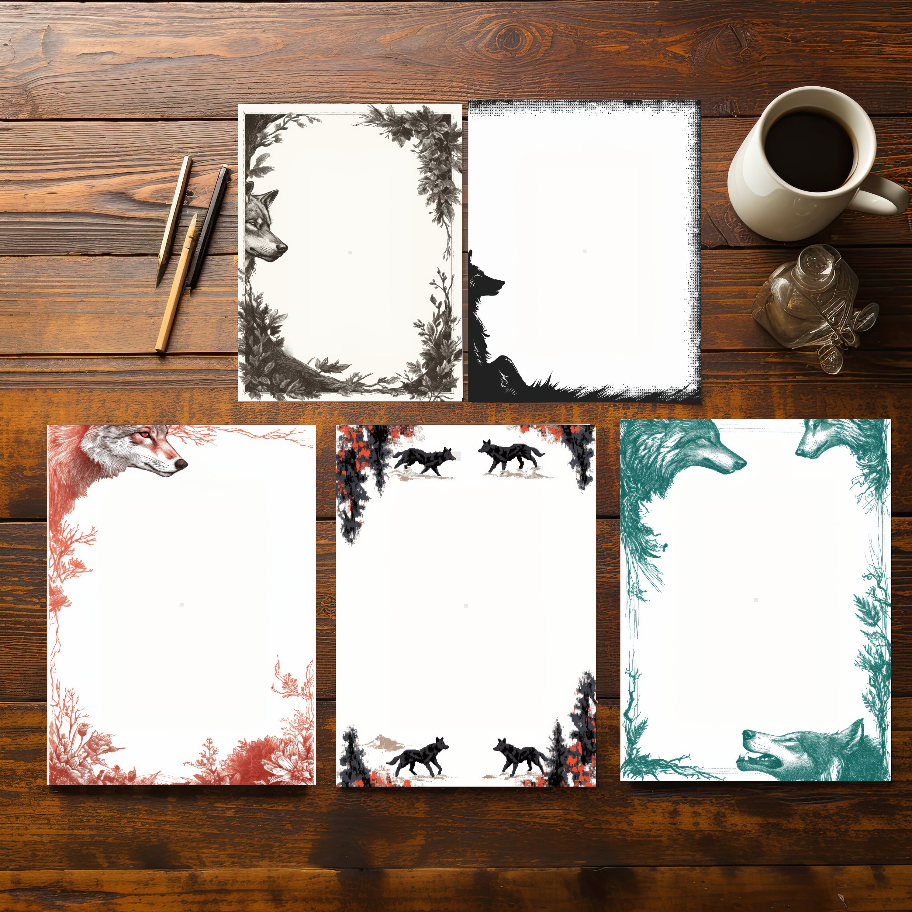 Wolf Set #1 - Page Border/frames Set of 35 - Printable AI Art ...