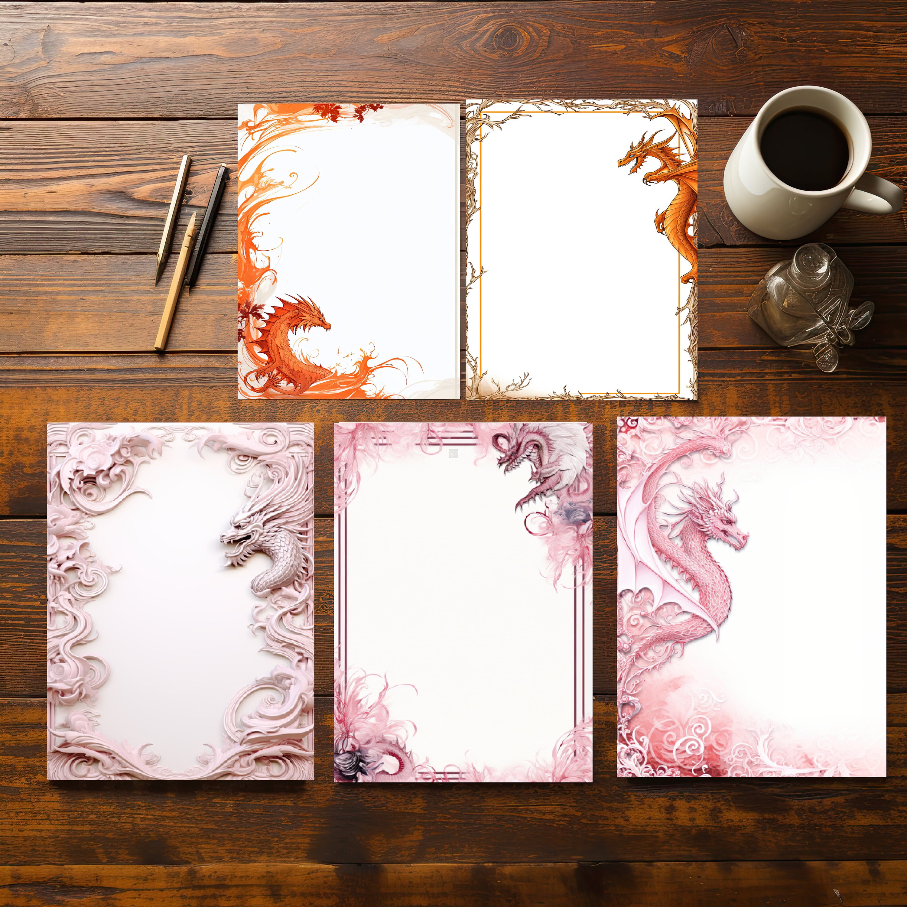 Dragon Set #2 - Page Border/frames Set of 35 - Printable AI Art ...