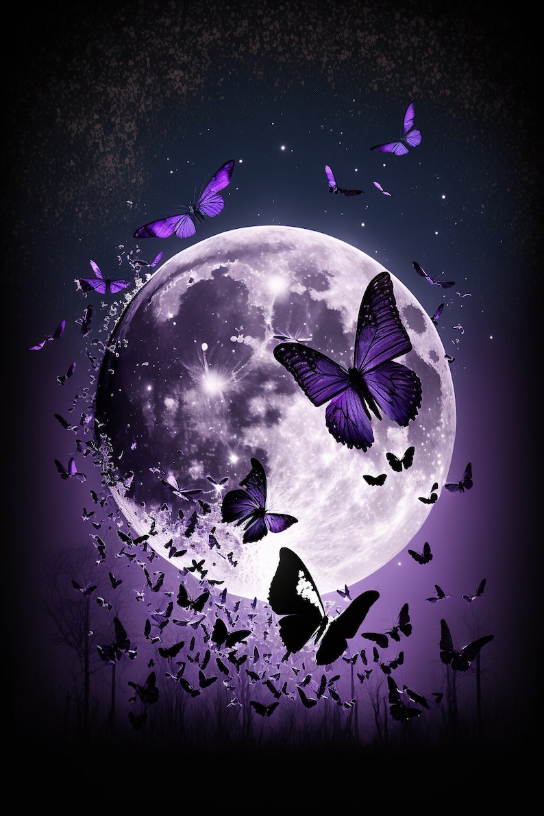Purple Butterflies Night Sky Art #1: Printable AI Image (digital ...