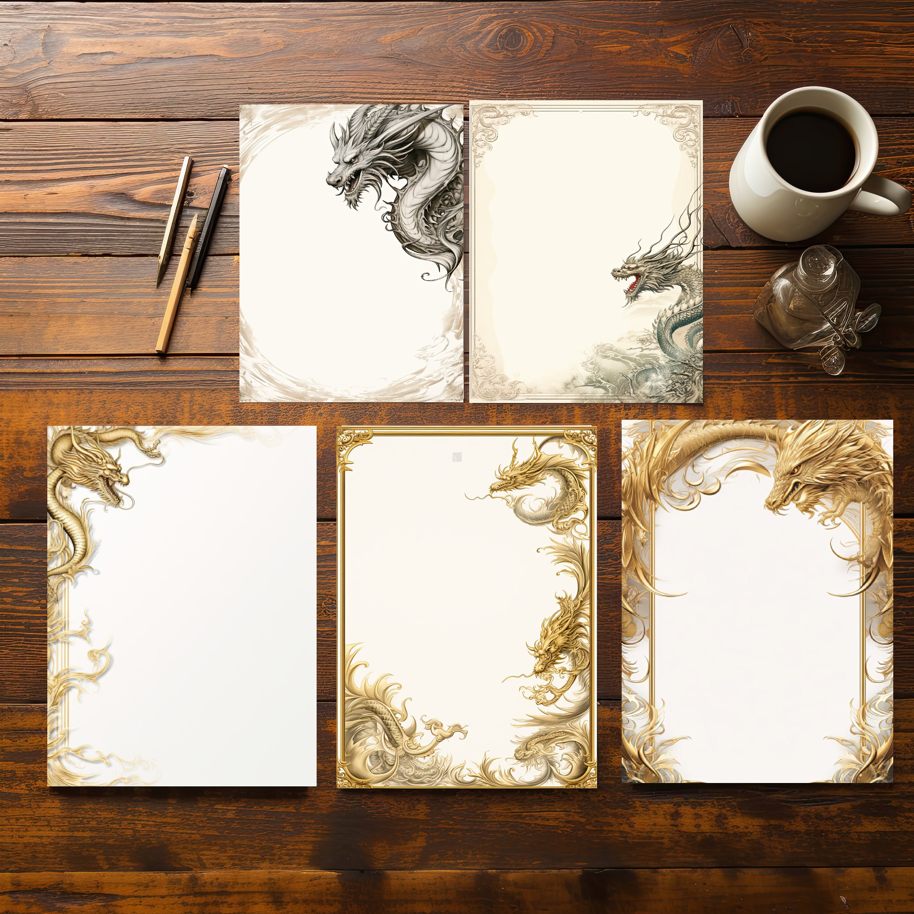 Dragon Set #1 - Page Border/frames Set of 35 - Printable AI Art ...