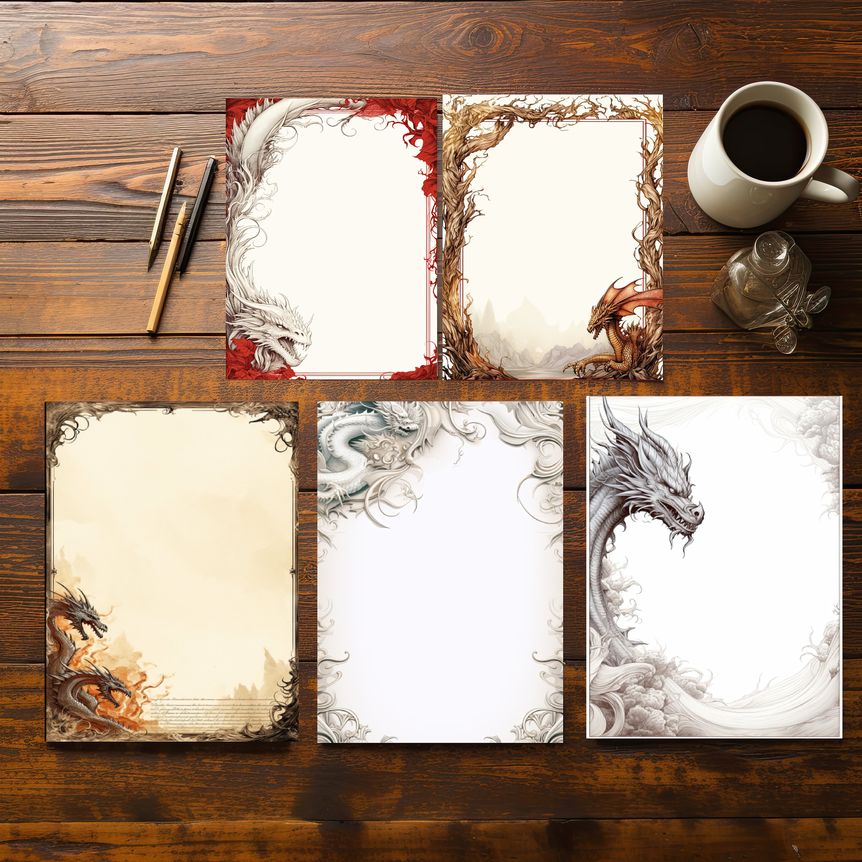 Dragon Set #1 - Page Border/frames Set of 35 - Printable AI Art ...