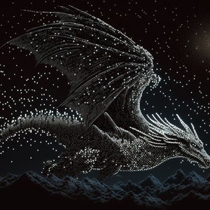 Nighttime ASCII Dragon Flight (#3), Size Bundle, -printable AI Art ...