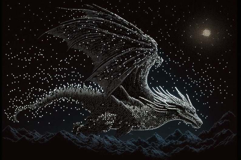 Nighttime ASCII Dragon Flight (#3), Size Bundle, -printable AI Art ...