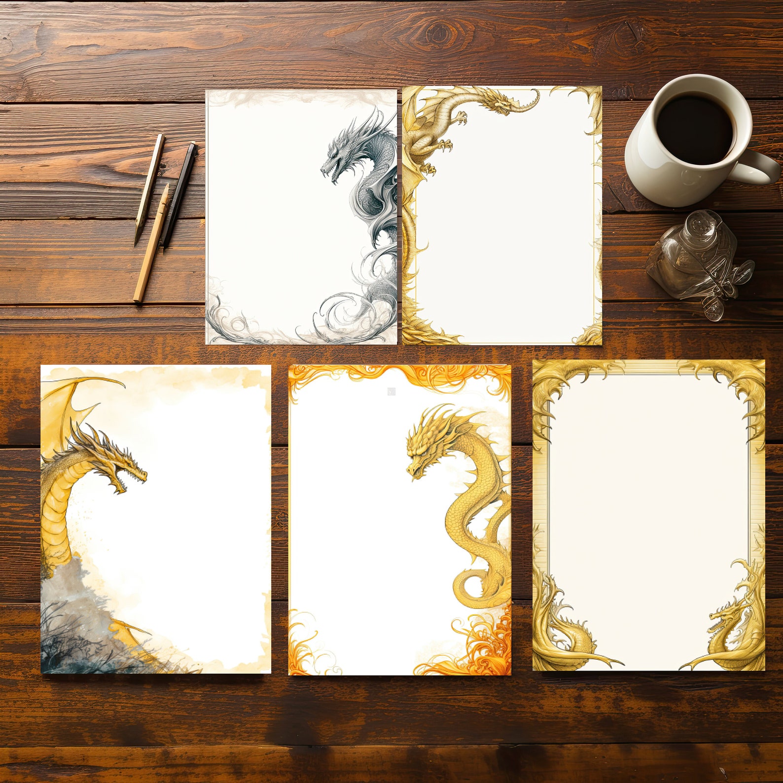 Dragon Set #2 - Page Border/frames Set of 35 - Printable AI Art ...