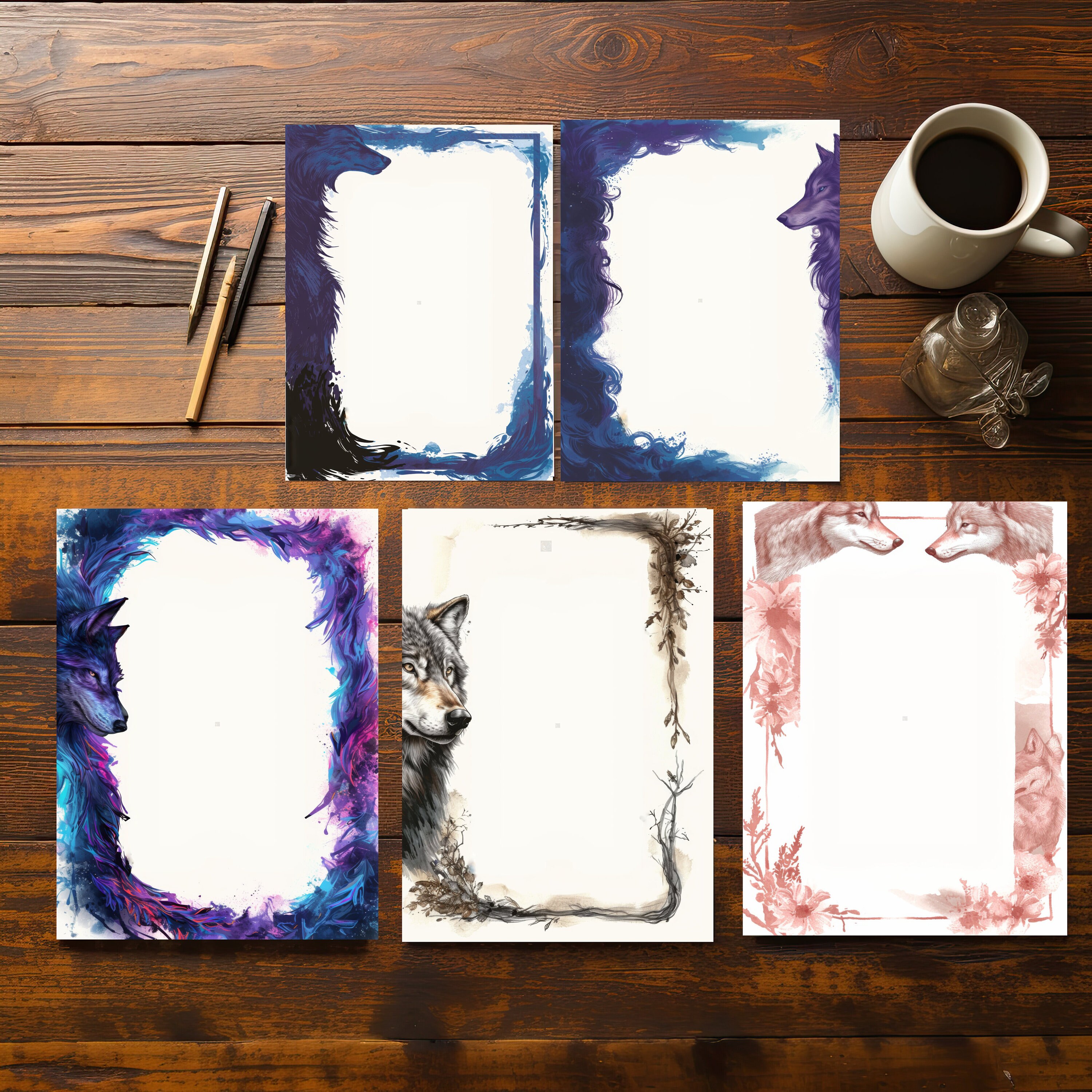 Wolf Set #1 - Page Border/frames Set of 35 - Printable AI Art ...