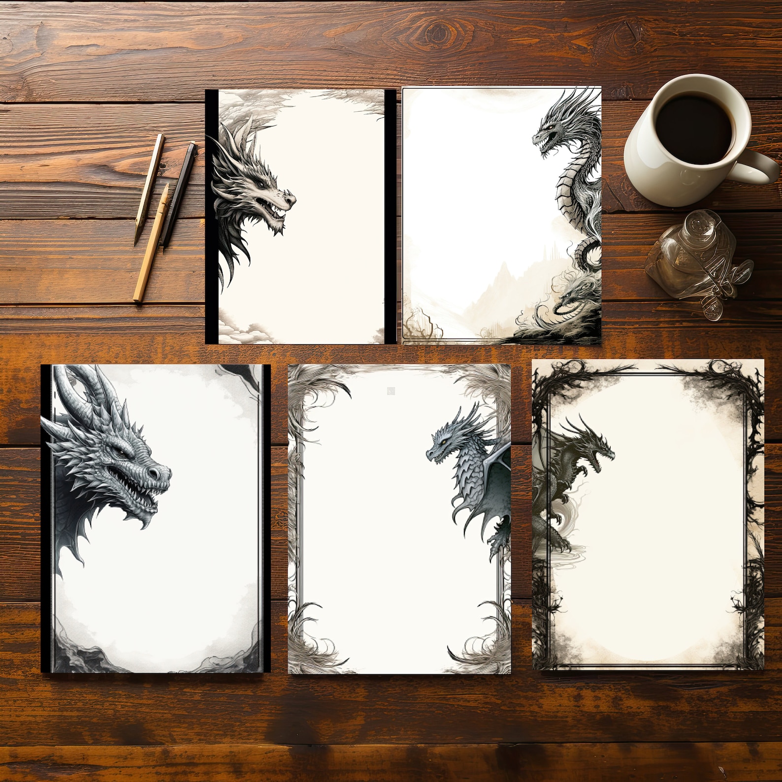 Dragon Set #1 - Page Border/frames Set of 35 - Printable AI Art ...