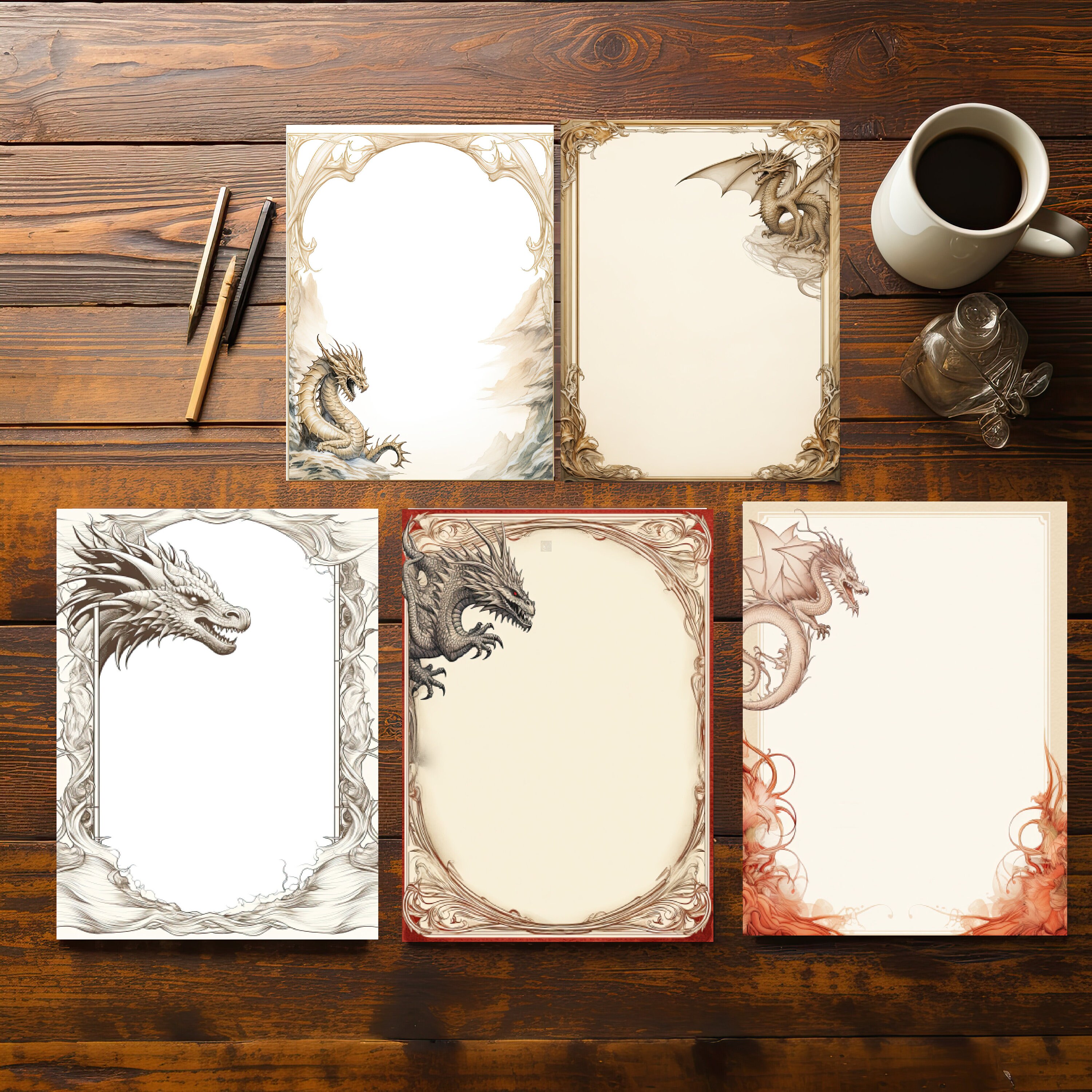 Dragon Set #2 - Page Border/frames Set of 35 - Printable AI Art ...