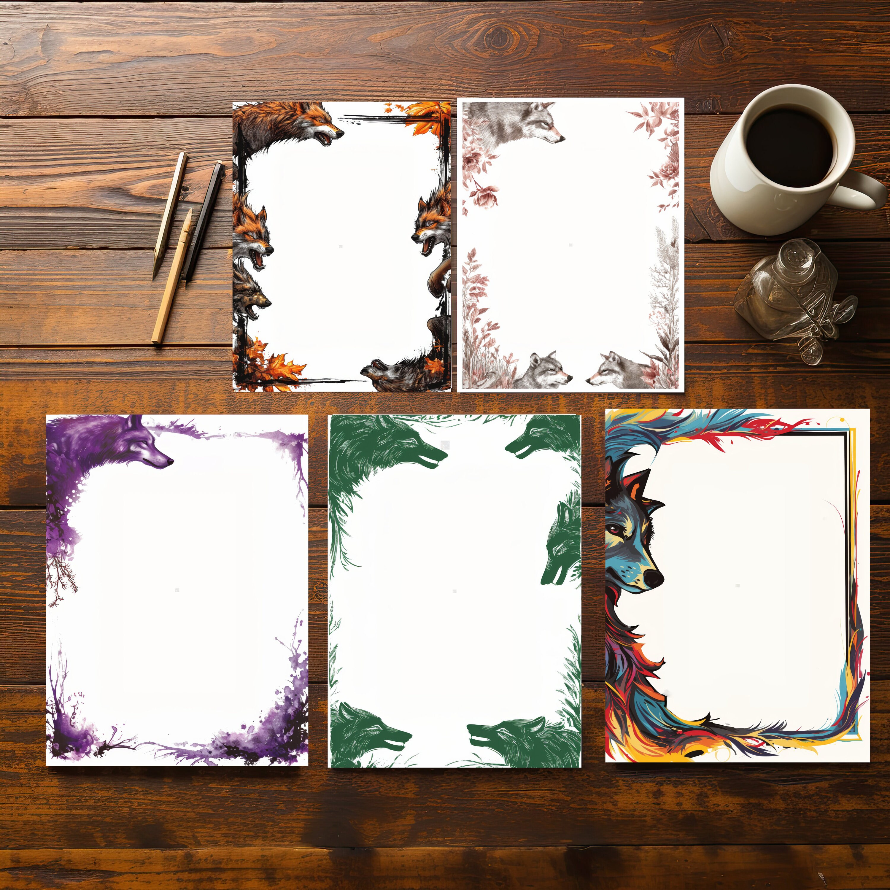 Wolf Set #2 - Page Border/frames Set of 35 - Printable AI Art ...