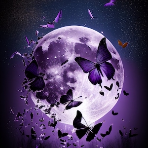 Purple Butterflies Night Sky Art #1: Printable AI Image (digital ...