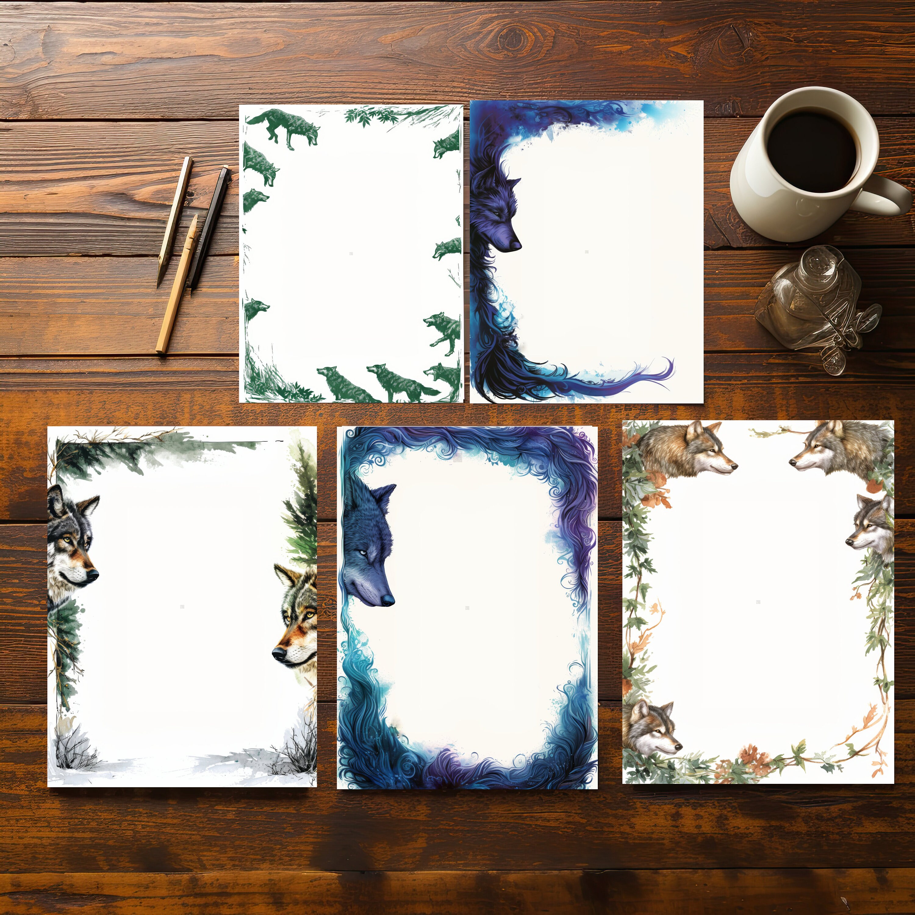 Wolf Set #2 - Page Border/frames Set of 35 - Printable AI Art ...