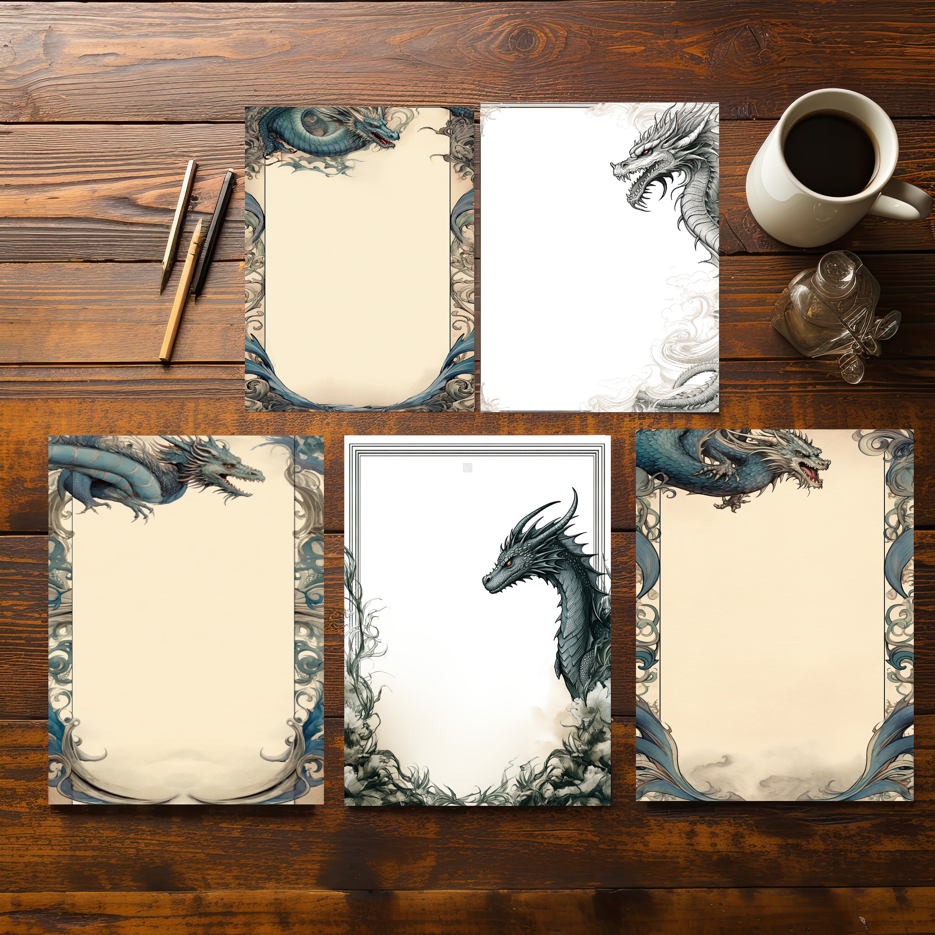 Dragon Set #1 - Page Border/frames Set of 35 - Printable AI Art ...