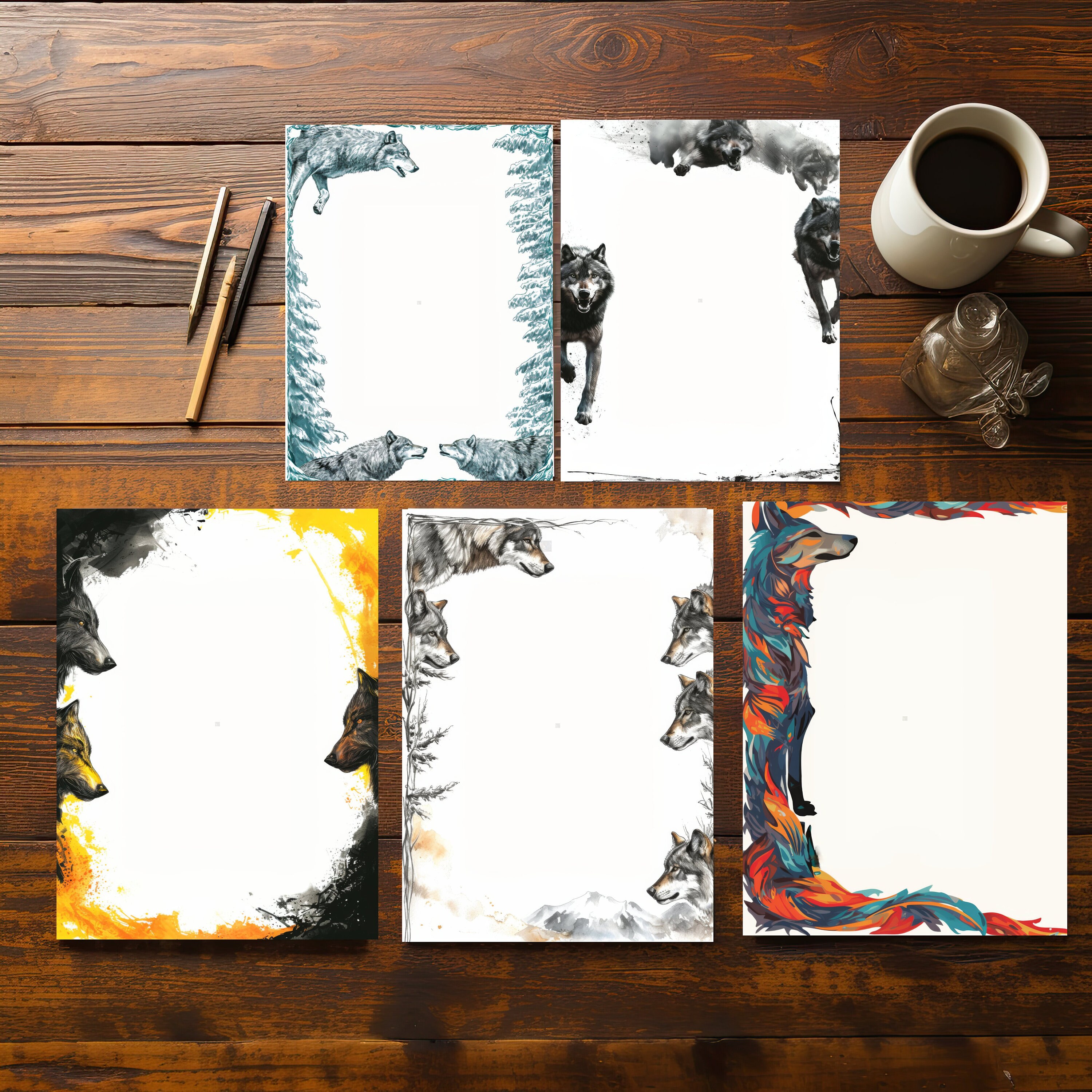 Wolf Set #1 - Page Border/frames Set of 35 - Printable AI Art ...