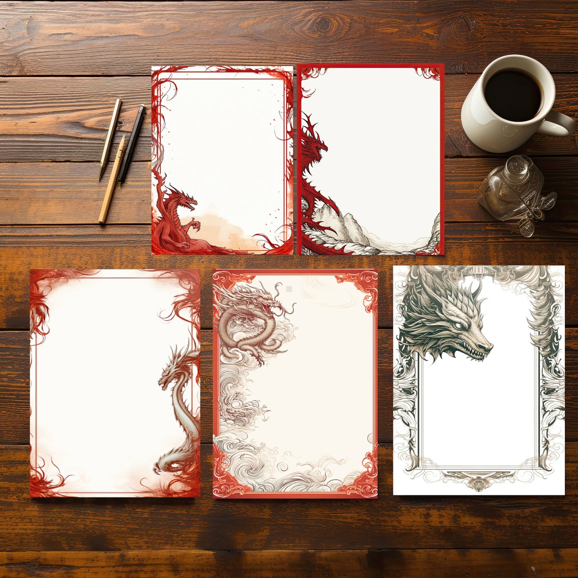 Dragon Set #2 - Page Border/frames Set of 35 - Printable AI Art ...