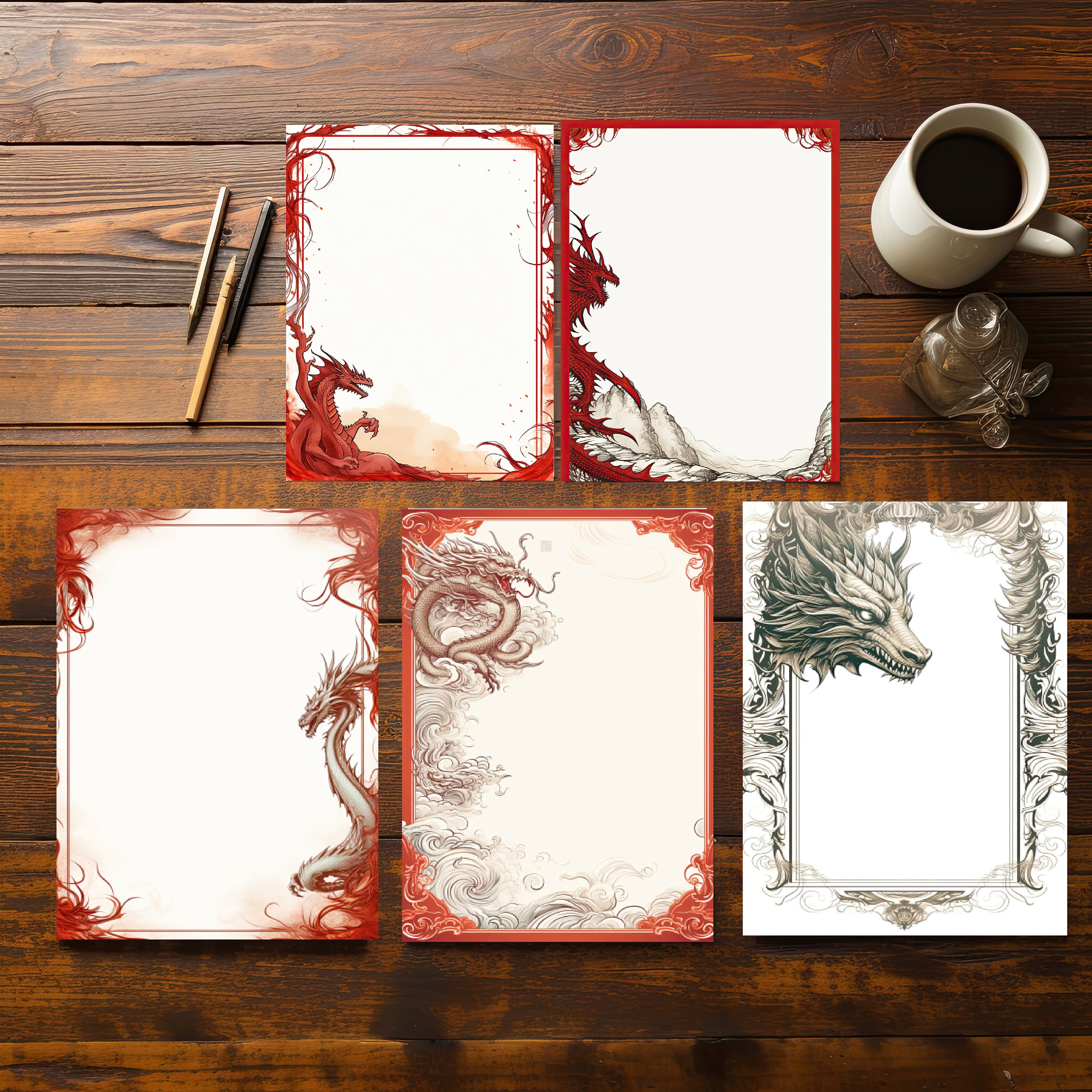 Dragon Set #2 - Page Border/frames Set of 35 - Printable AI Art ...