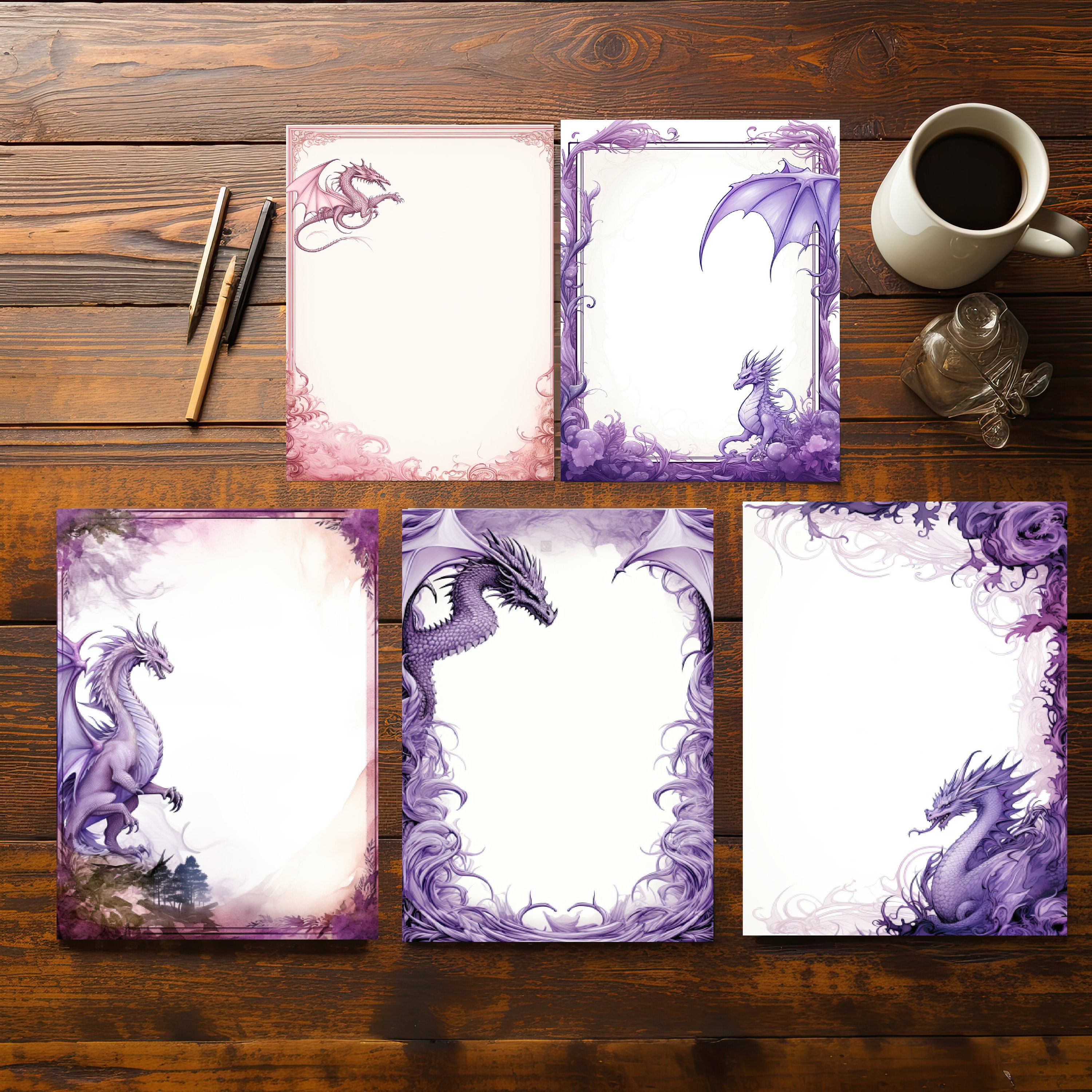 Dragon Set #2 - Page Border/frames Set of 35 - Printable AI Art ...