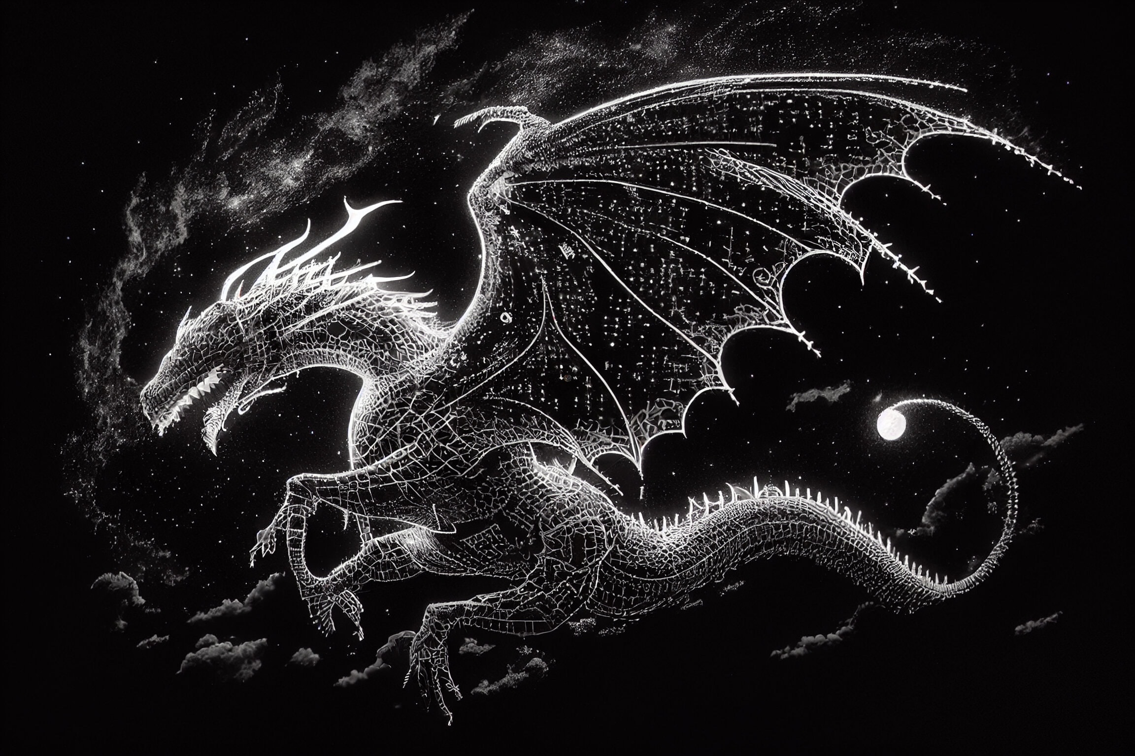 Nighttime ASCII Dragon Flight - (#1) -printable AI Art, Downloadable ...