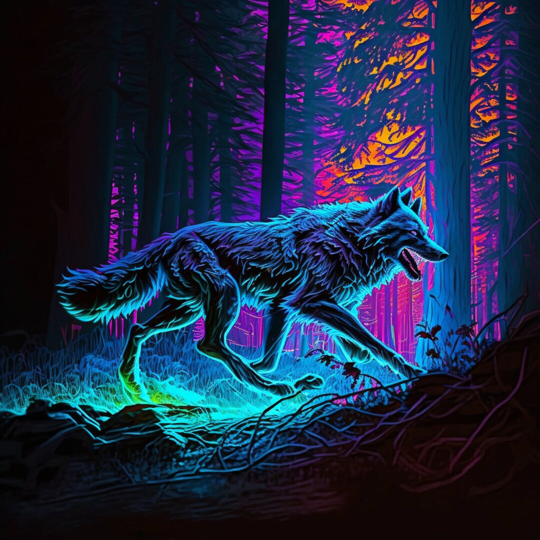 Wolf Sprinting Through Enchanted Woods 4 printable AI Art, Downloadable ...