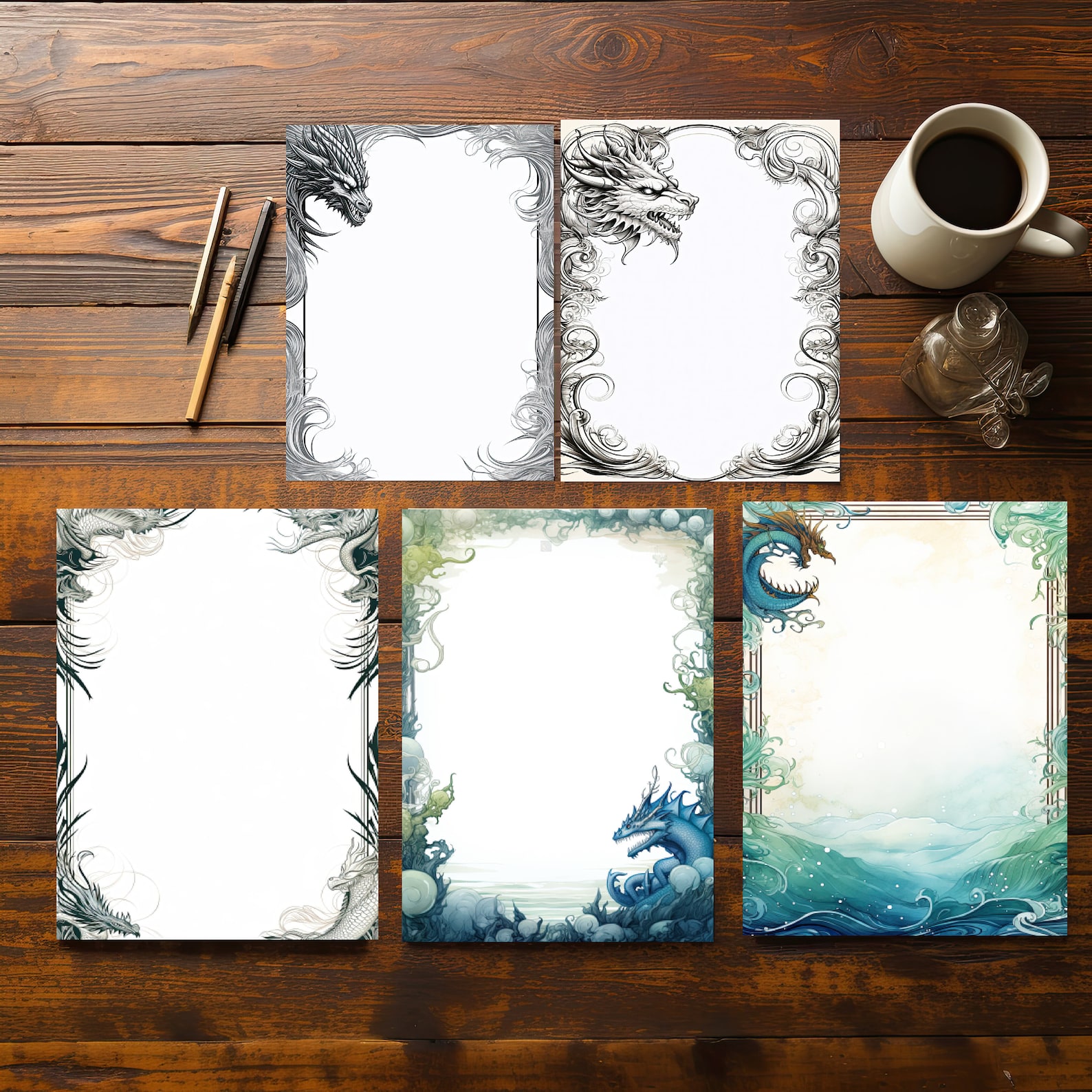 Dragon Set #2 - Page Border/frames Set of 35 - Printable AI Art ...