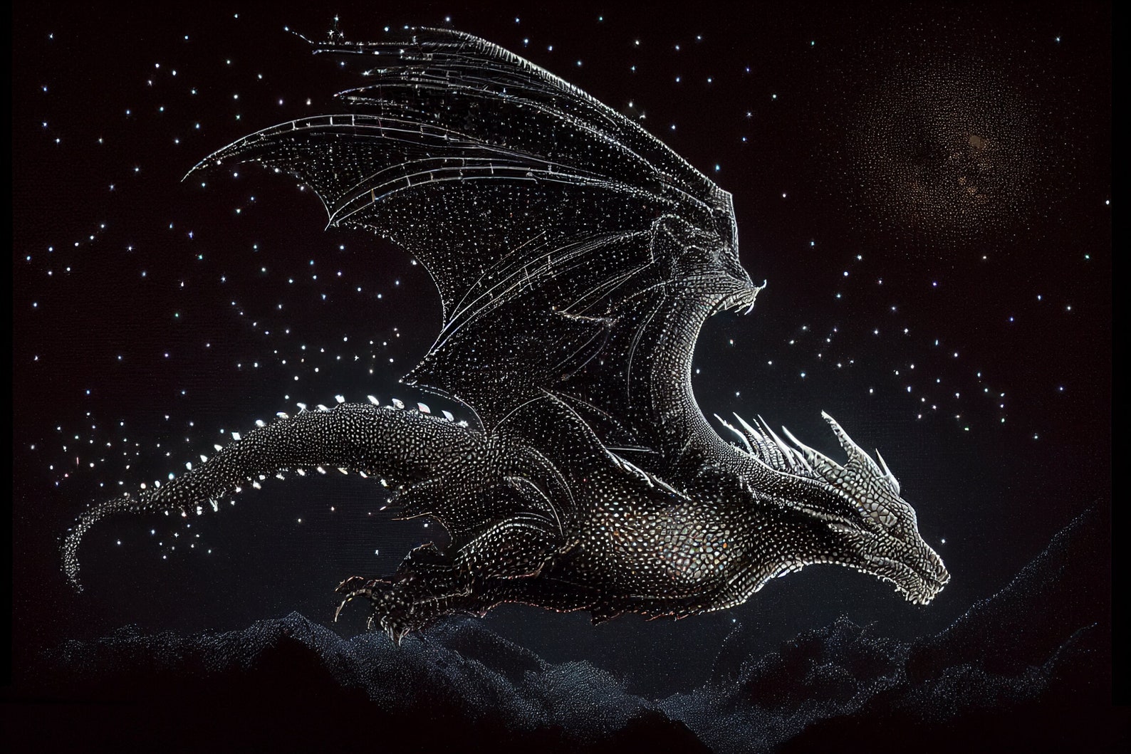 Nighttime ASCII Dragon Flight (#3), Size Bundle, -printable AI Art ...