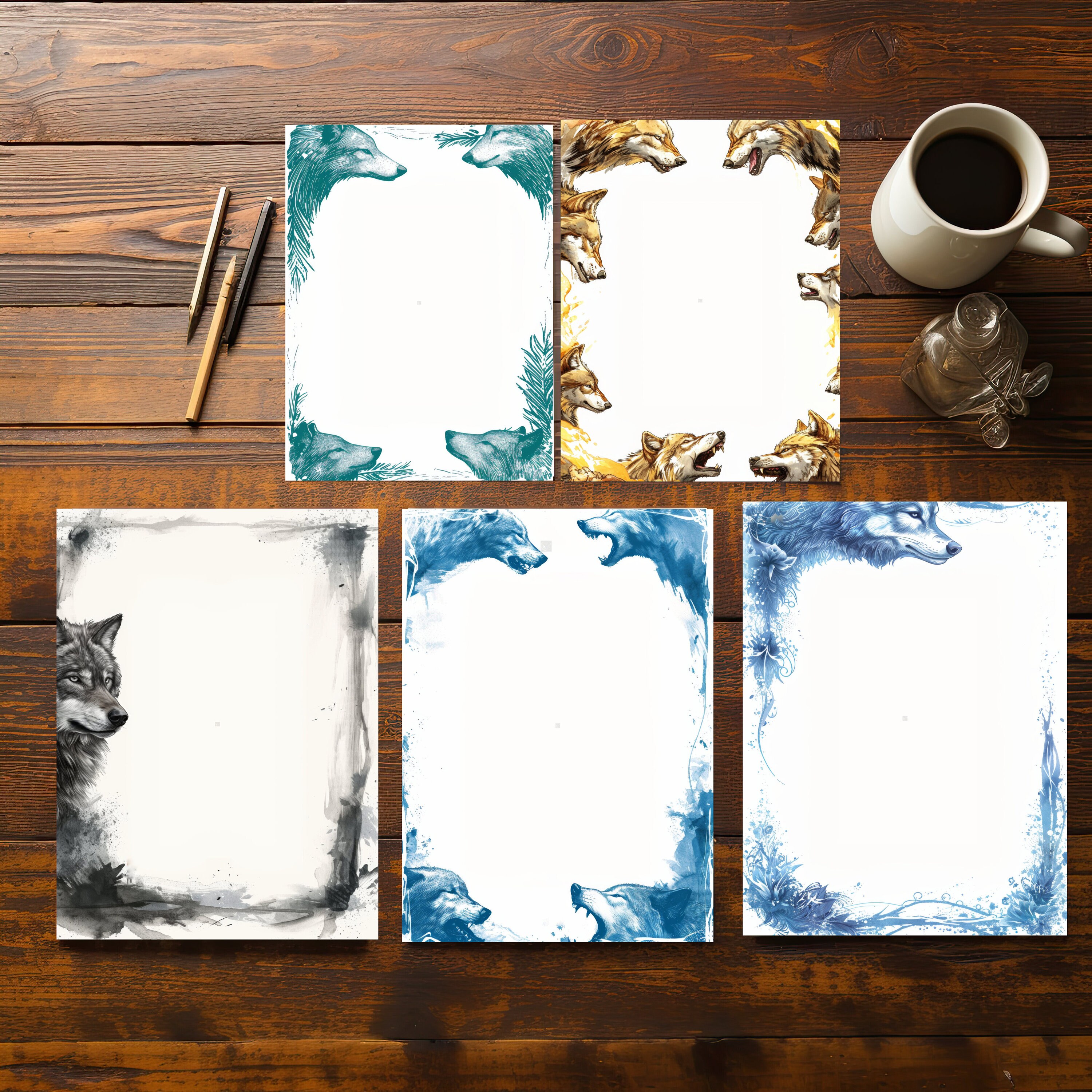 Wolf Set #2 - Page Border/frames Set of 35 - Printable AI Art ...