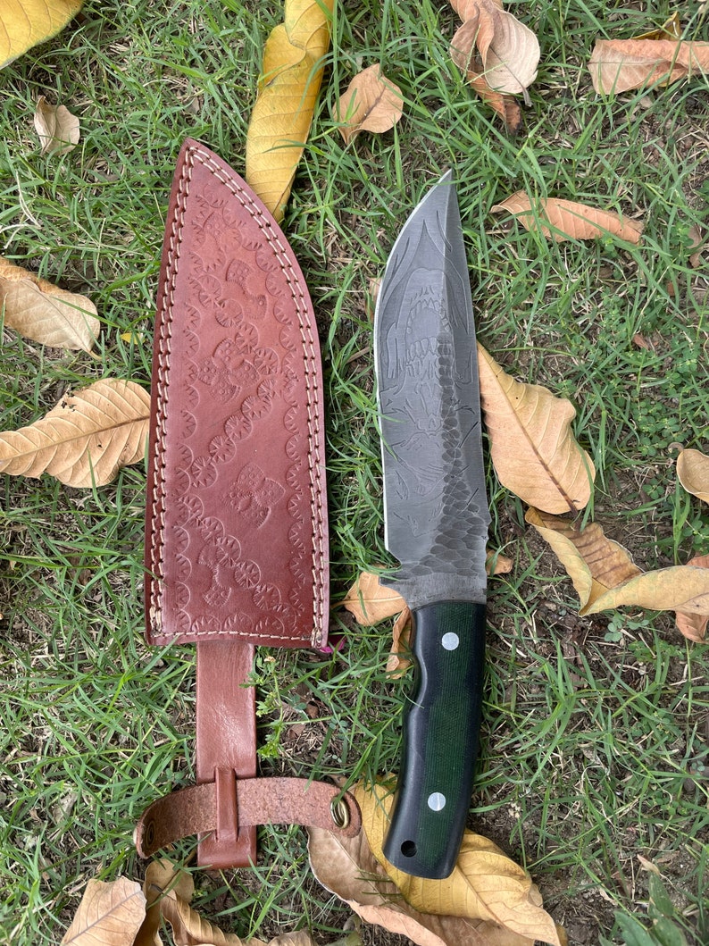 Dragon Design Etching Hunting Knife - Camping Knife - Anniversary Gift ...