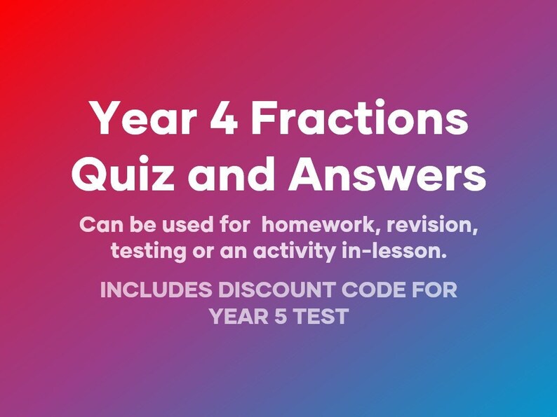 Year 4 Fractions Quiz and Answers - Etsy
