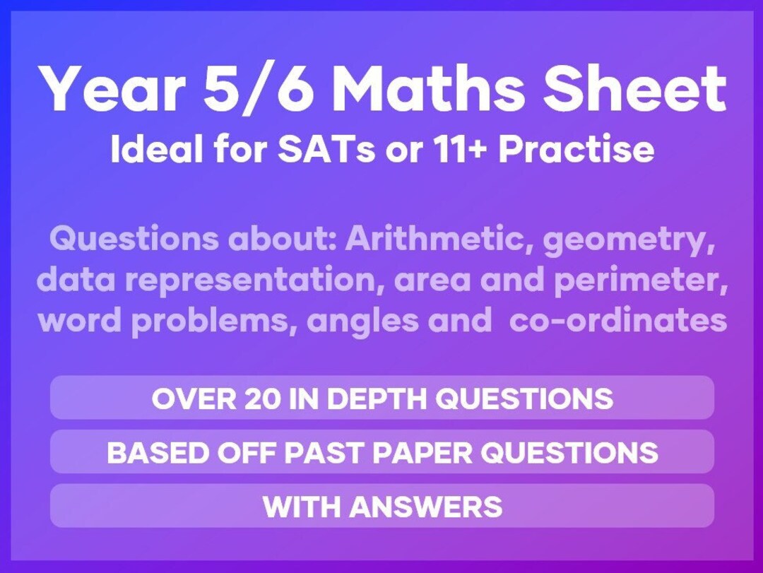 Year 5/6 Maths Sheet 1 | Ideal for Sats and 11+ Practise - Etsy