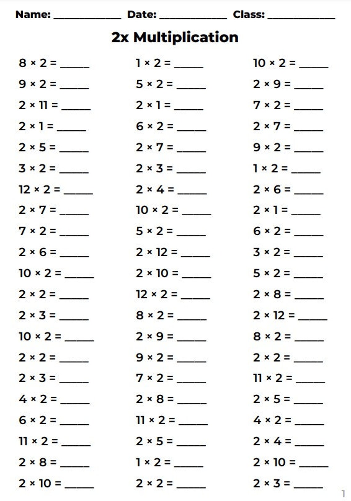 1000+ Multiplication Times Tables Problems | 16 Pages of Practise Q's ...