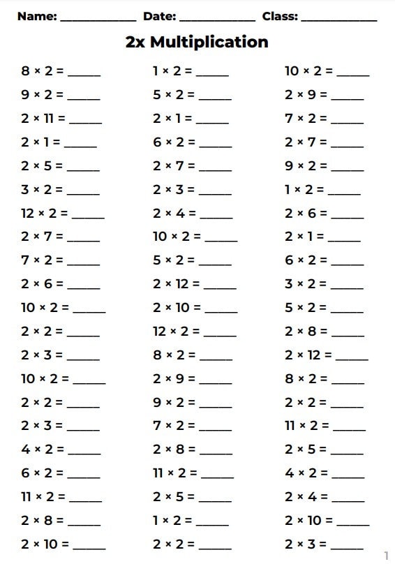 1000+ Multiplication Times Tables Problems | 16 Pages of Practise Q's ...