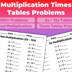 1000+ Multiplication Times Tables Problems | 16 Pages of Practise Q's ...