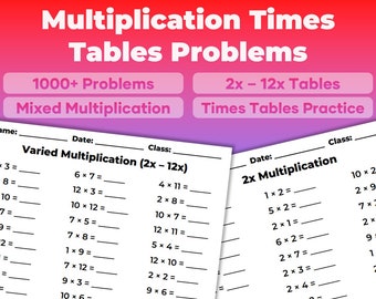 1000+ Multiplication Times Tables Problems | 16 Pages of Practise Q's ...
