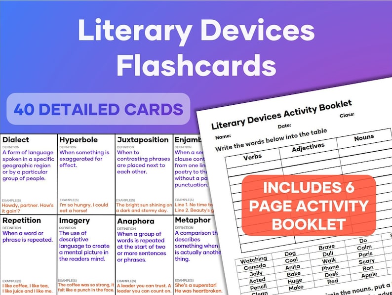 Literary Devices Flashcards Activity Booklet | English Language ...