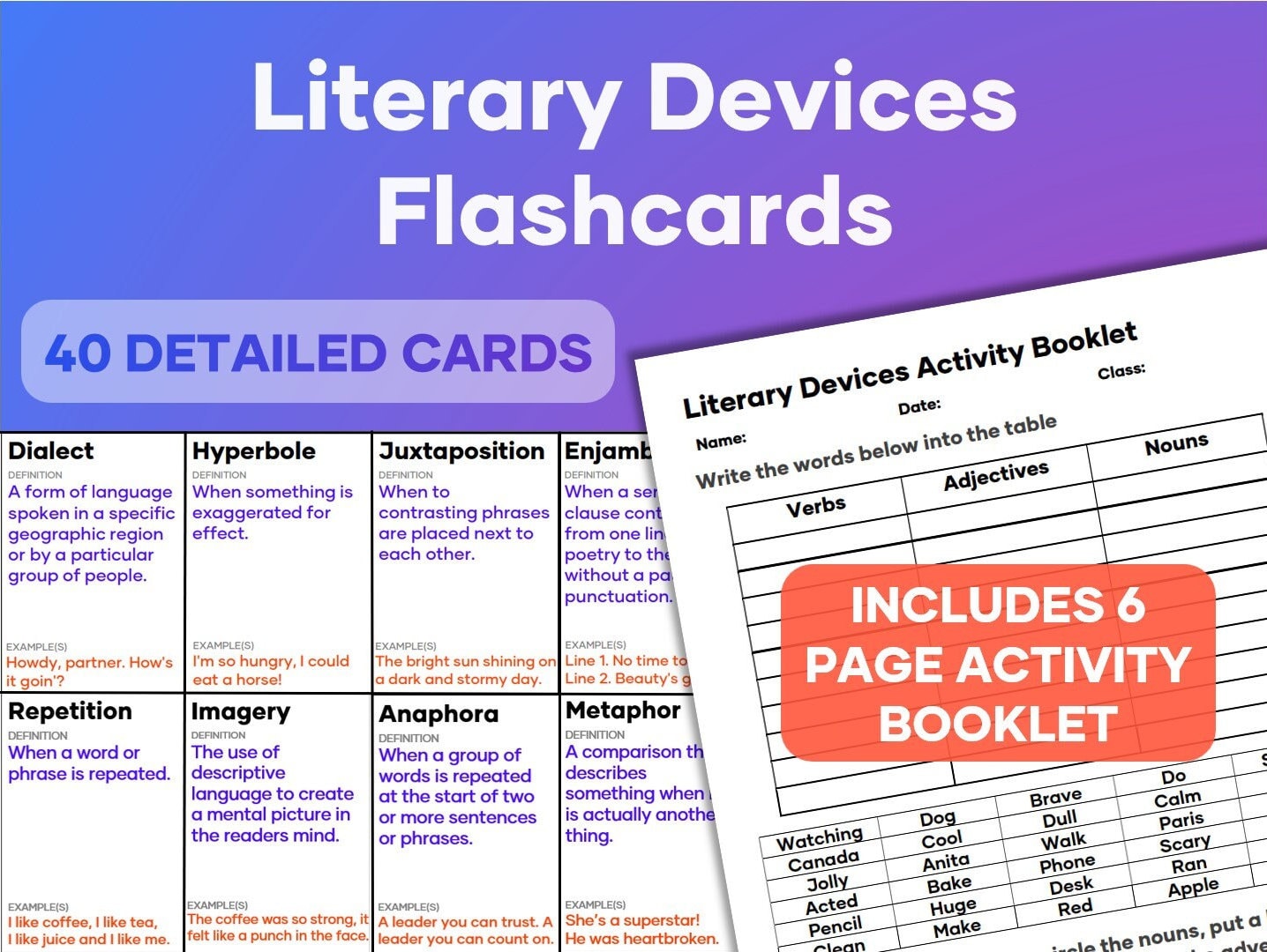 Literary Devices Flashcards Activity Booklet | English Language ...
