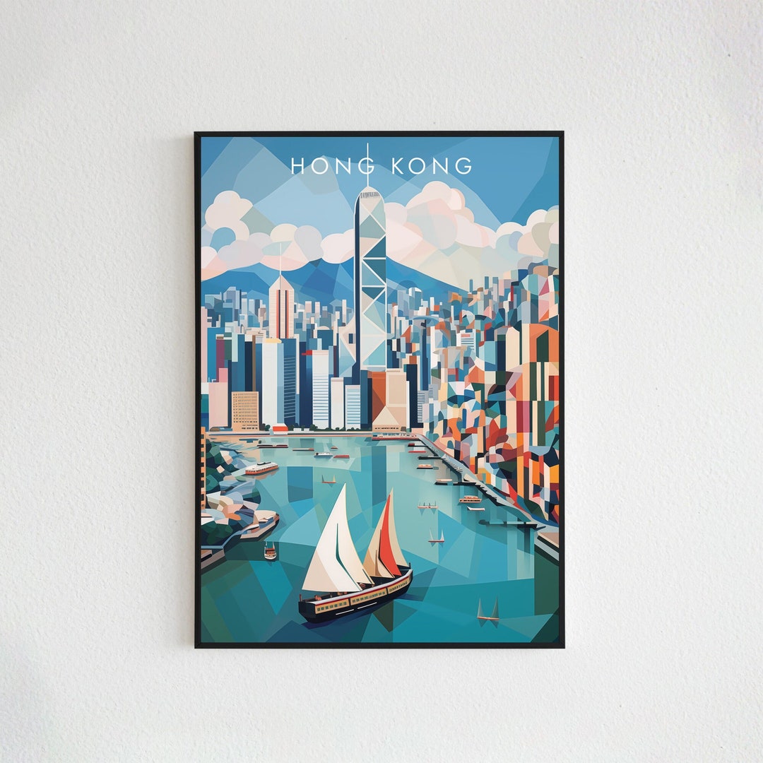 Hong Kong Retro Travel Poster, Printable Digital Wall Art, Instant ...
