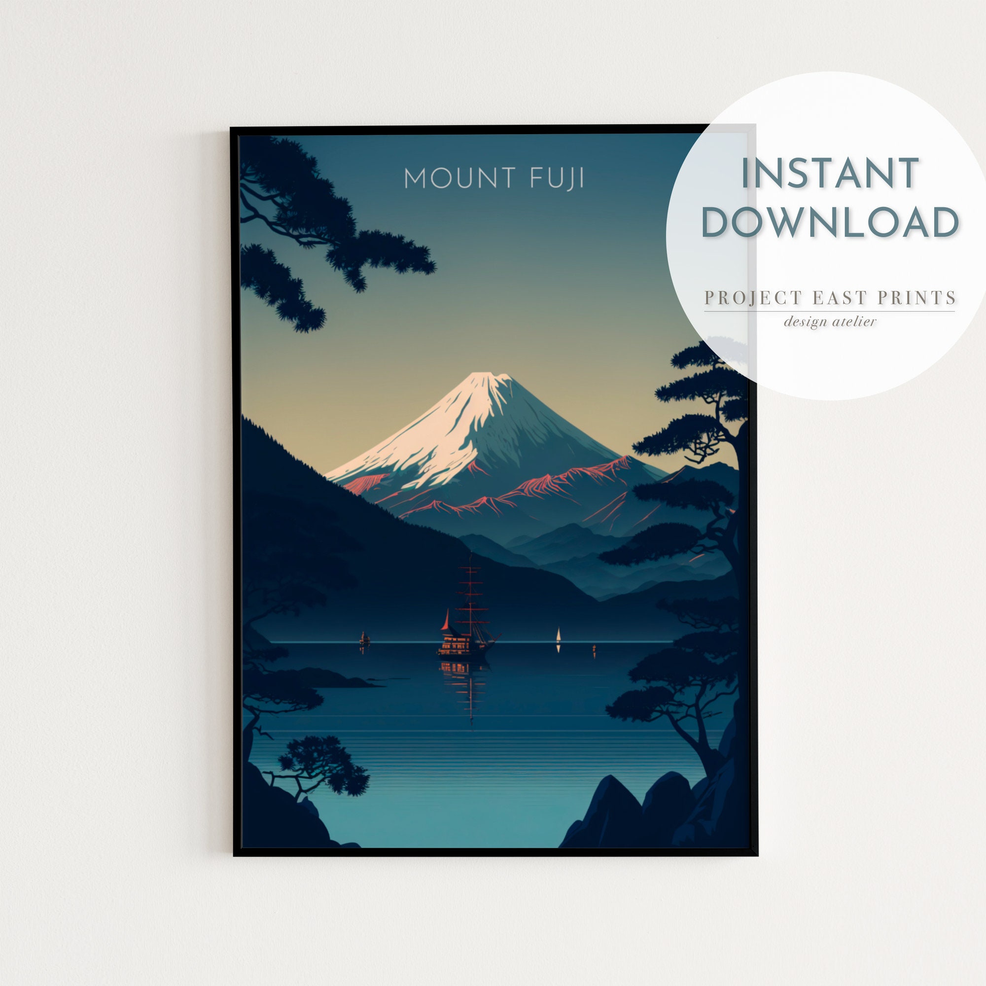 Mount Fuji Japan Retro Travel Poster Instant Download Digital Wall ...
