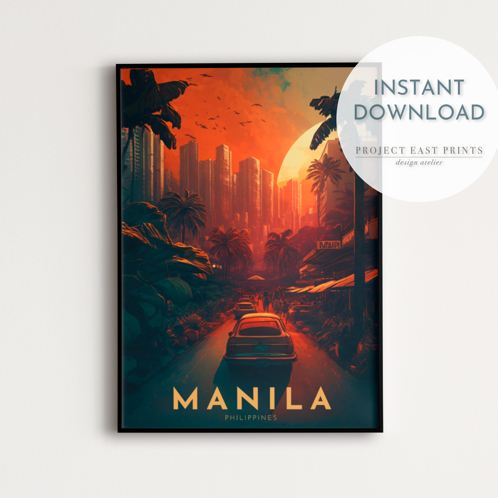 Retro Travel Poster, Digital Wall Art Print, Manila, Philippines ...