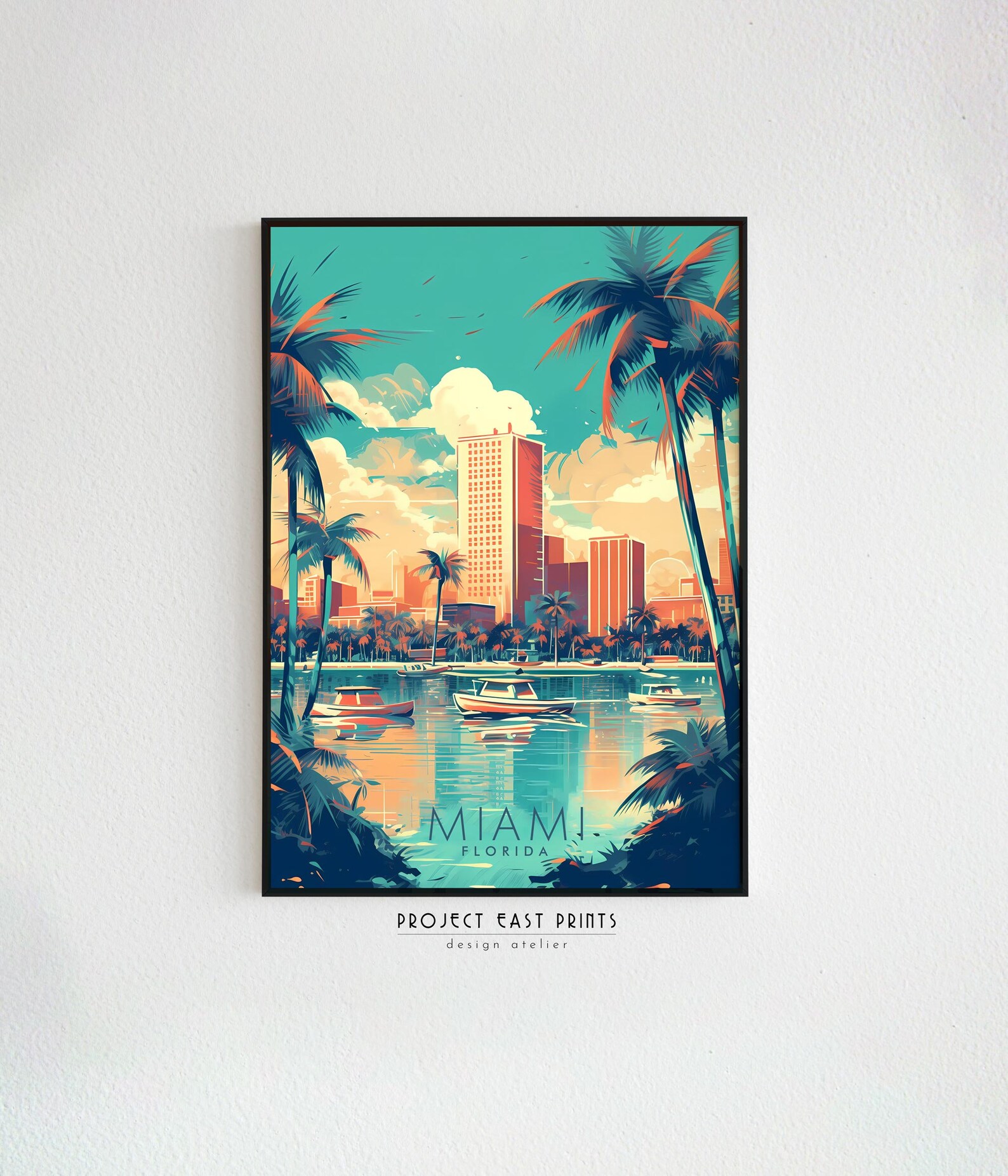 Miami Travel Poster Digital Wall Print, Watercolor Wall Art Florida ...