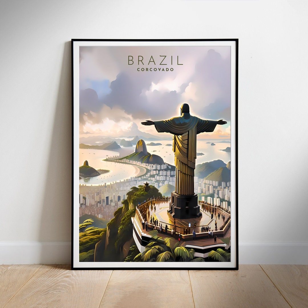 Brazil Retro Travel Poster, Printable Digital Wall Art, Corcovado ...