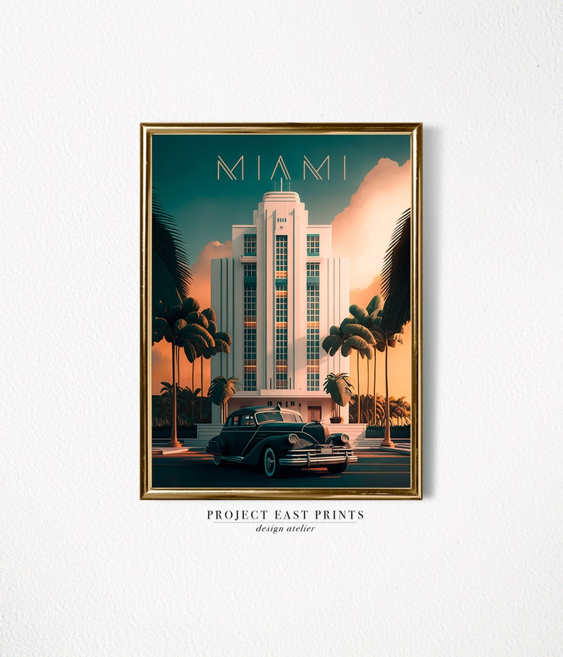 Printable Digital Wall Art, Miami Florida, Retro Travel Poster, Instant ...