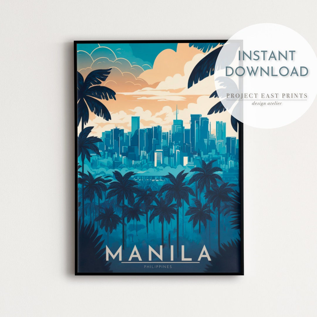 Manila Digital Wall Print Art, Philippines Retro Travel Poster, Instant ...