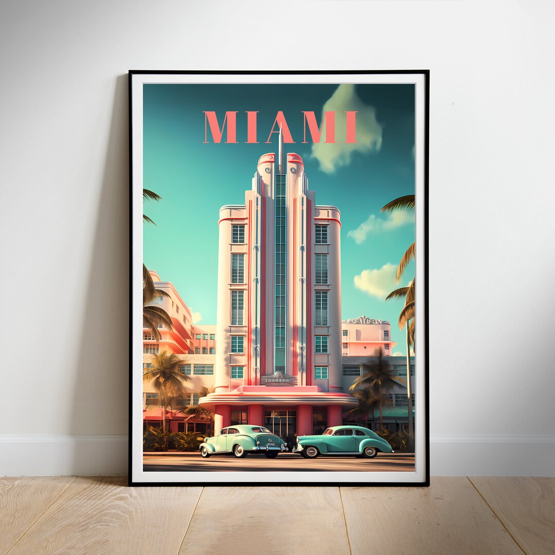 Printable Digital Wall Art, Miami Florida, Retro Travel Poster, Instant ...