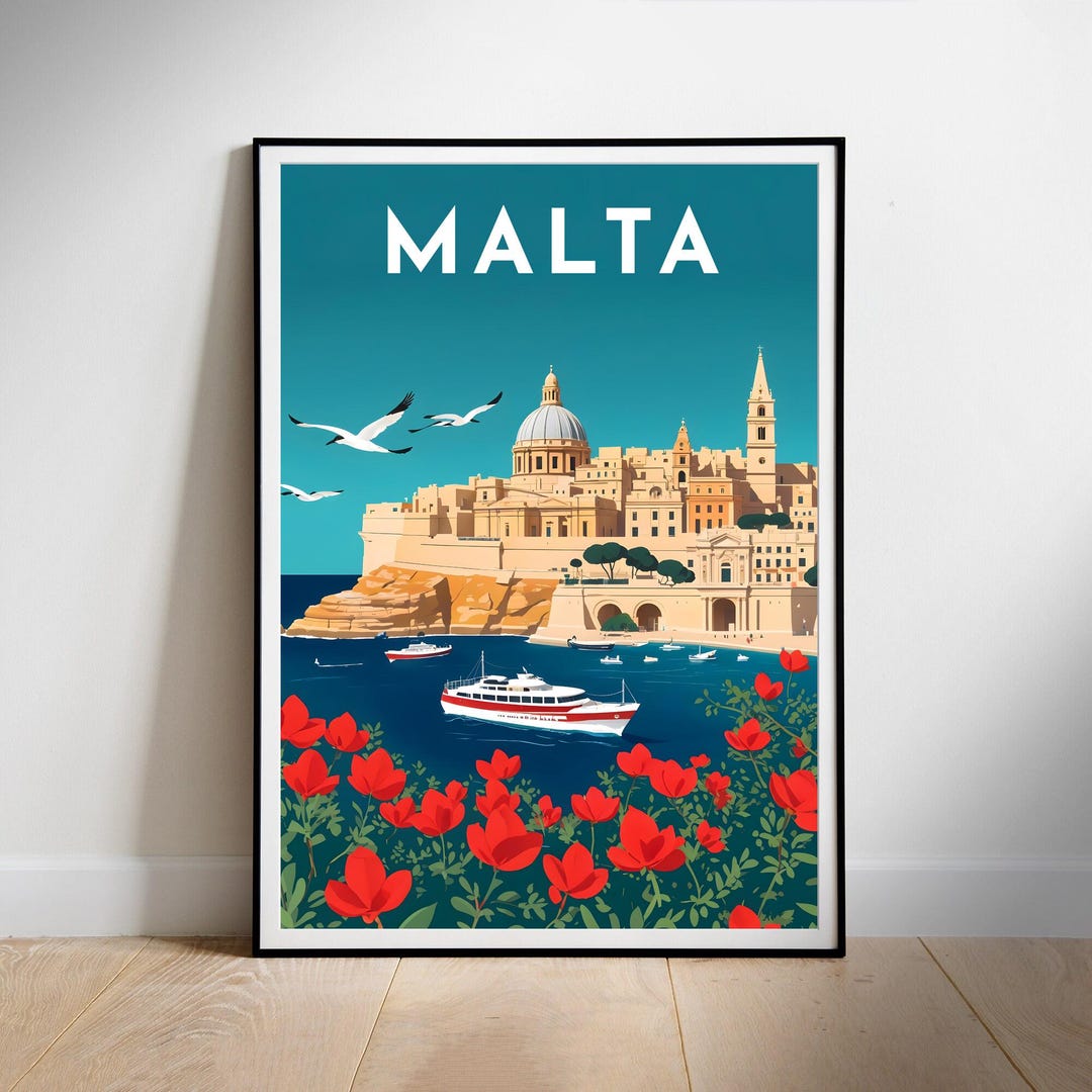 Malta Travel Poster, Digital Print Retro Downloadable Wall Art, Instant ...