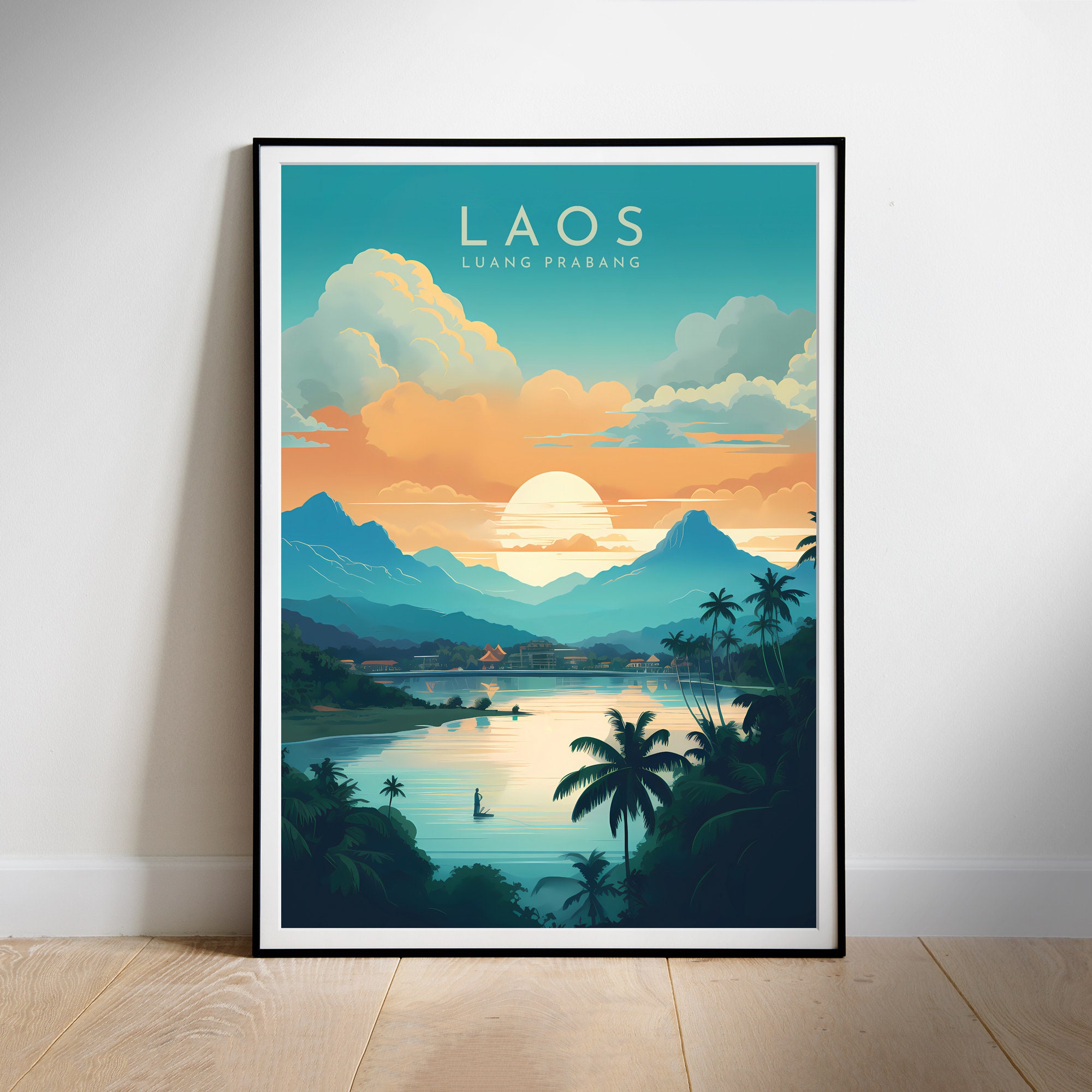 Printable Digital Wall Art, Laos, Luang Prabang, Retro Travel Poster ...