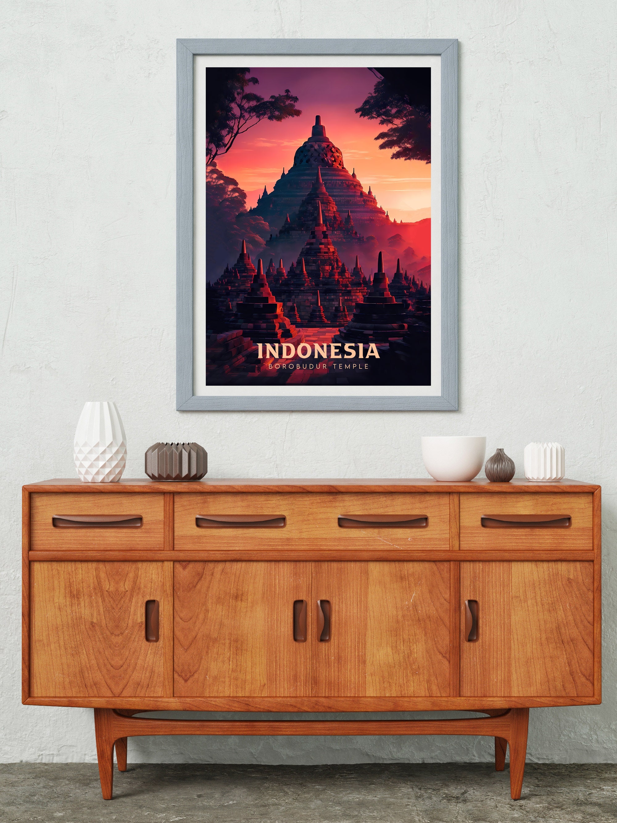 Indonesia Travel Poster Digital Wall Print Art, Borobudur Temple ...