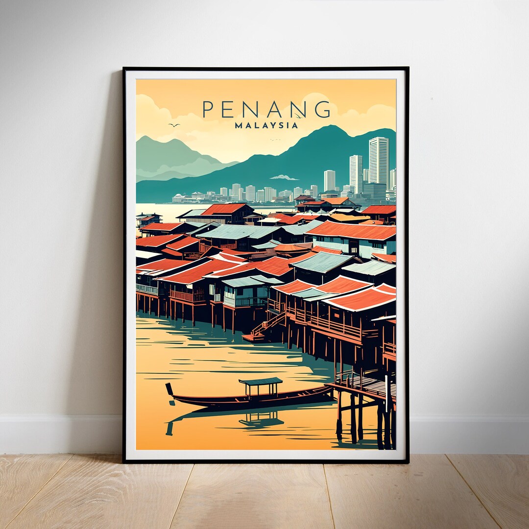 Penang Retro Travel Poster, Printable Digital Wall Art, Instant ...