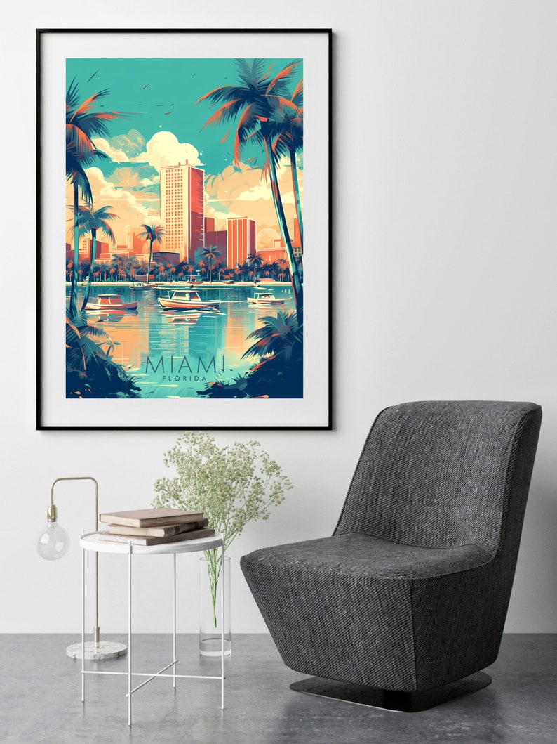 Miami Travel Poster Digital Wall Print, Watercolor Wall Art Florida ...
