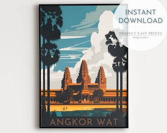Cambodia Digital Travel Poster, Angkor Wat, Wall Print Art Home Decor ...